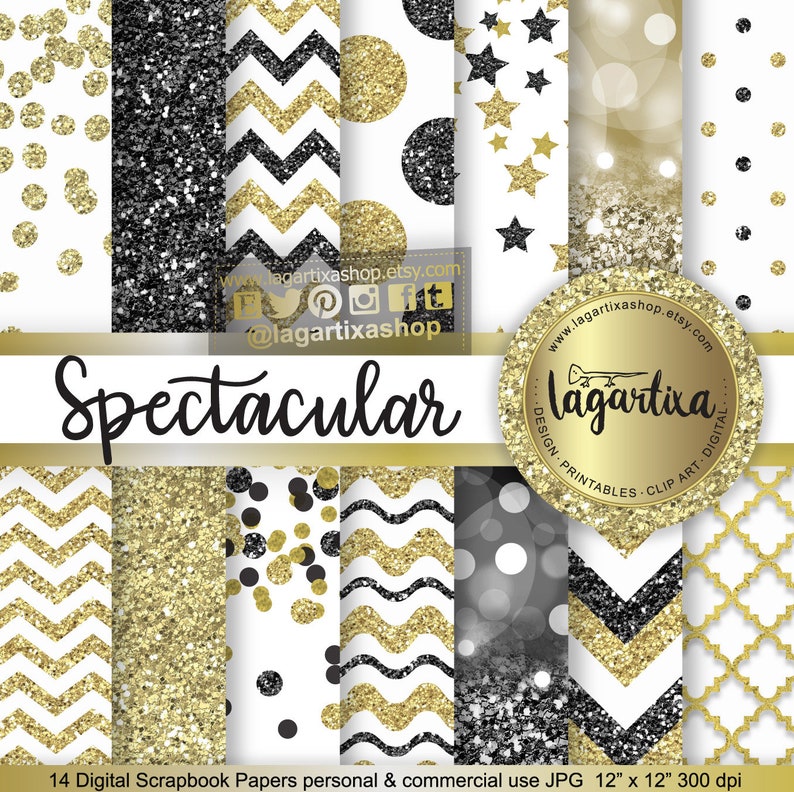 Gold Black New Year's Eve Digital Paper Blog Background for Invitations ...