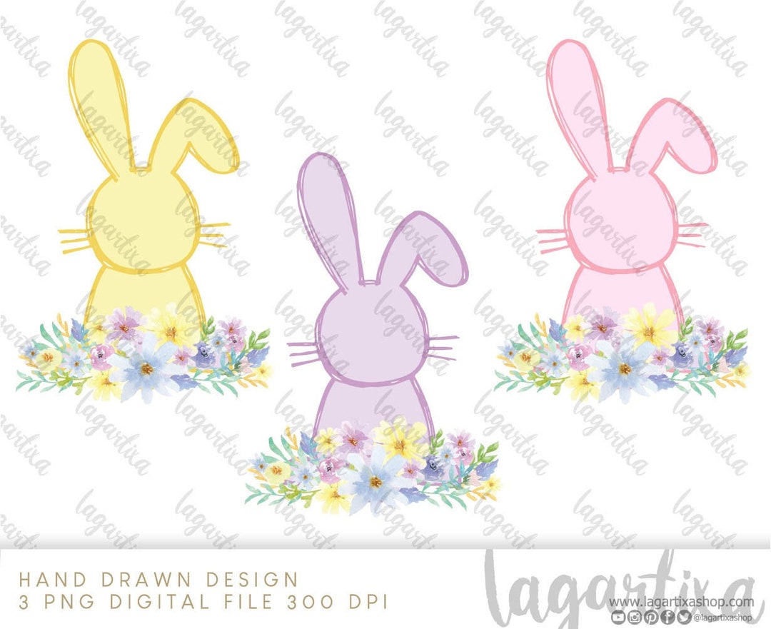 Spring Rabbits Bunny Easter Floral Sublimation Design PNG Clipart ...
