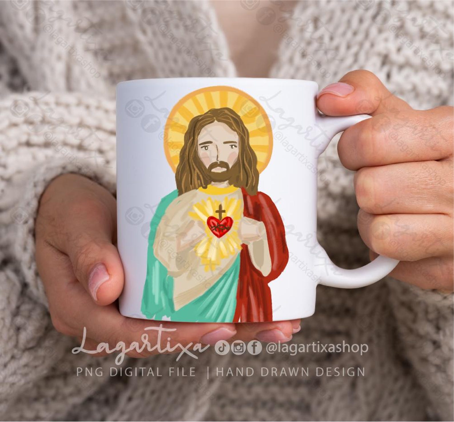 Sacred Heart of Jesus - Stylized Line Art Drawing, Instant Digital ...