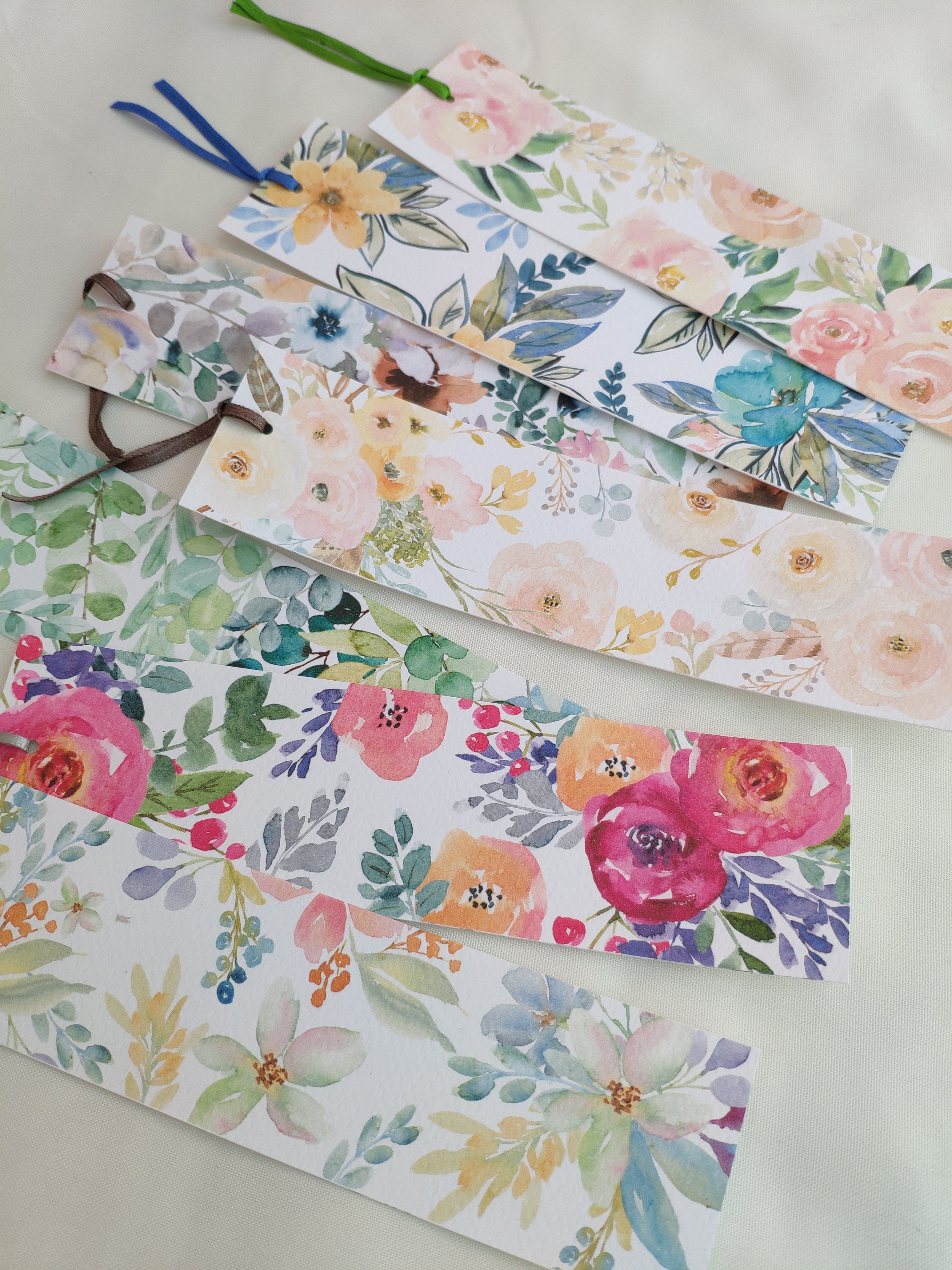 Floral Printable Bookmarks, Hand Painted Watercolor Flowers PDF Digital ...