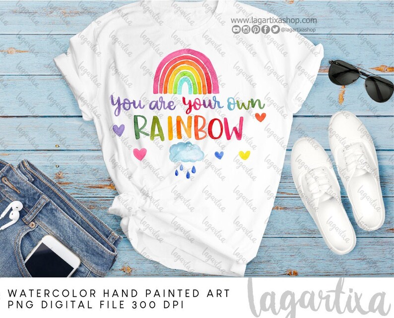 Watercolor Rainbow You Are Your Own, Positive Quotes Hand Painted ...