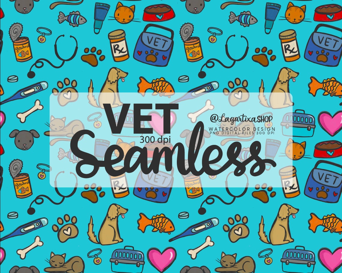 Vet Seamless Patterns Doogles Hand Drawn Digital File - Etsy