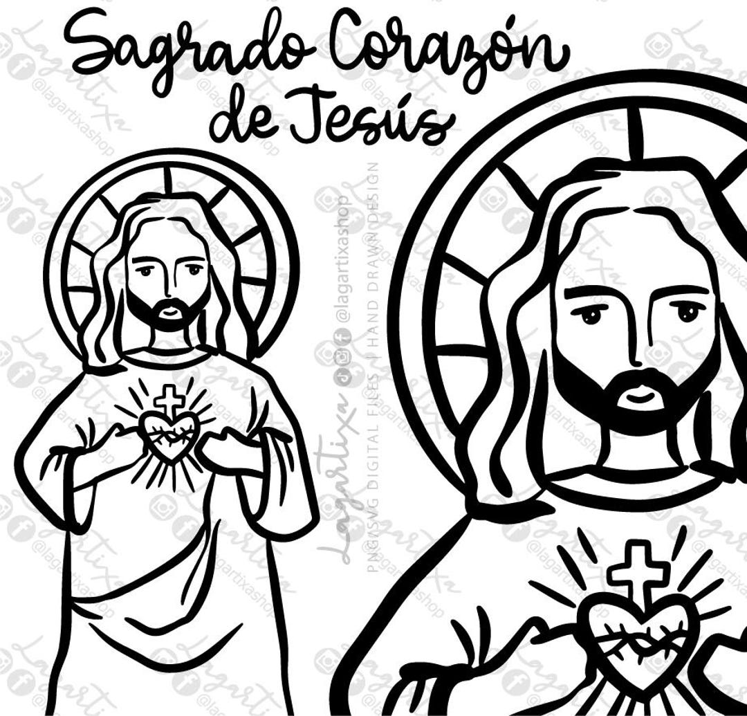 Sacred Heart of Jesus - Stylized Line Art Drawing, Instant Digital ...