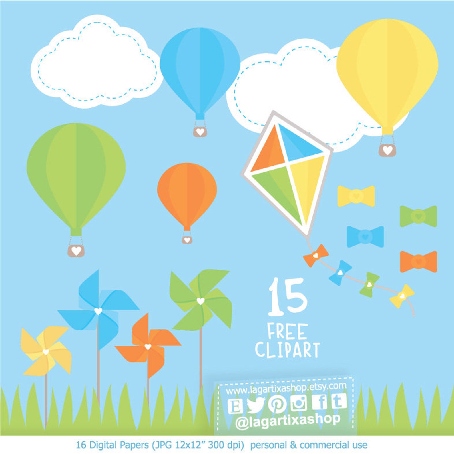Hot Air Balloons, Kite, Pinwheel, Clip Art, Png, for Baby Shower ...