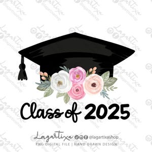 Floral Graduation Hat | Watercolor Florals Design | Gold Glitter ...