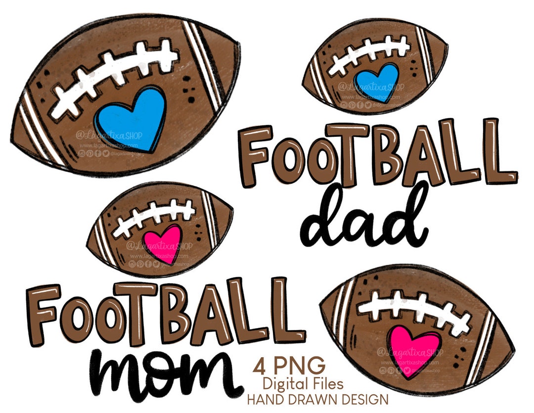 Football Mom Dad Sublimation Hand Drawn Digital Designs Heart Original ...