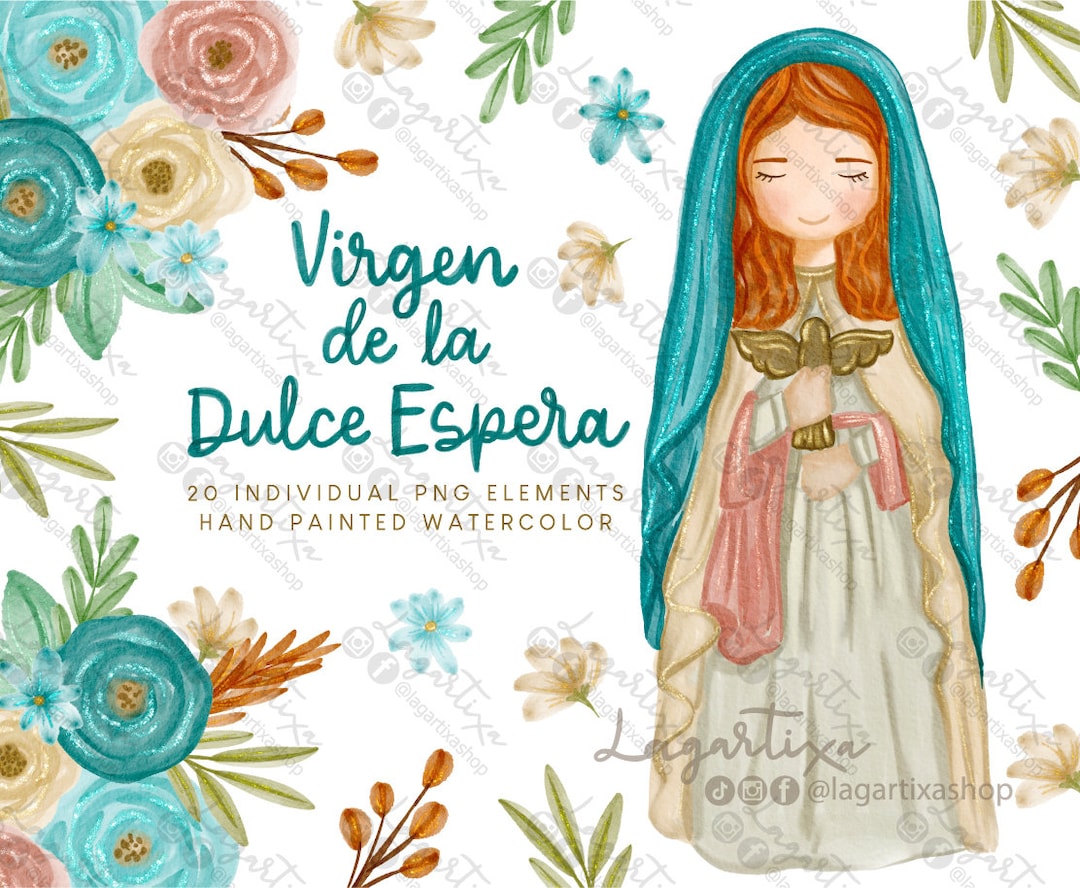 Virgen De La Dulce Espera | Pregnant Virgin Mary | Watercolor Florals ...