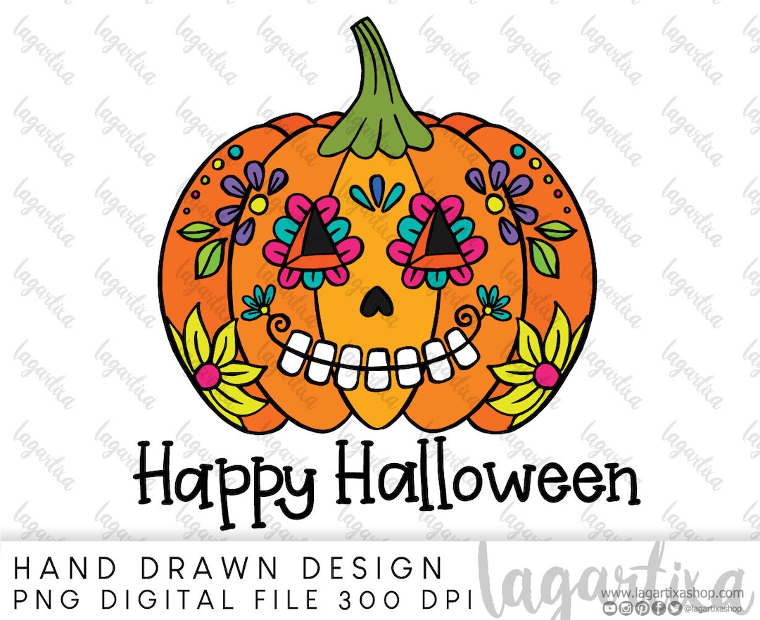 Jack O Lantern Floral Pumpkin Sublimation Happy Halloween Lettering ...