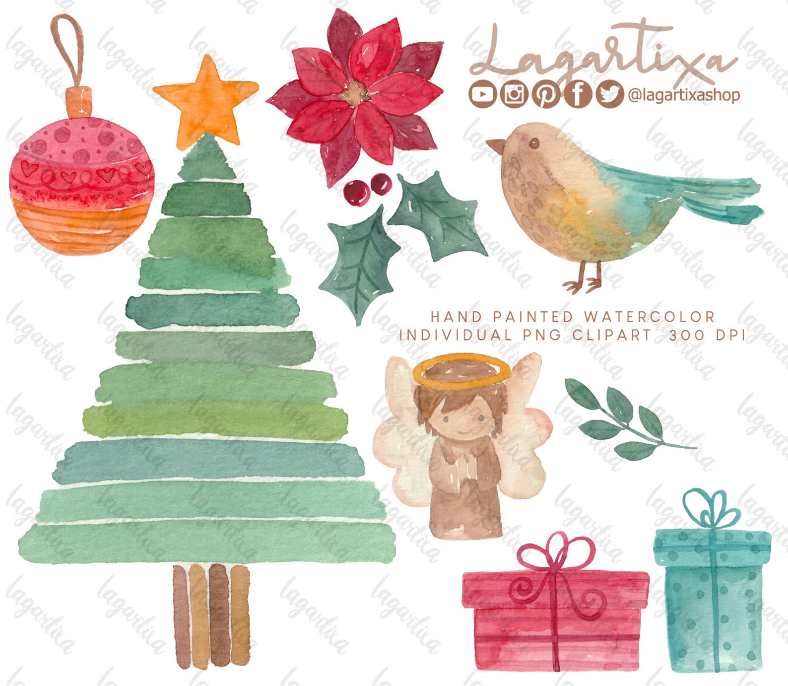 Christmas Watercolor PNG Clipart Cardmaking Elements Labels - Etsy