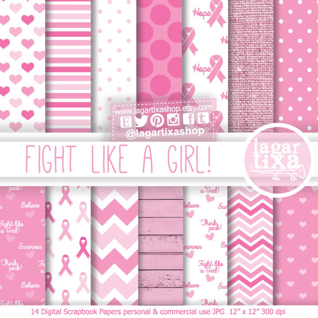 Cancer Breast Awareness Month Digital Paper, Fight Like a Girl, Support ...