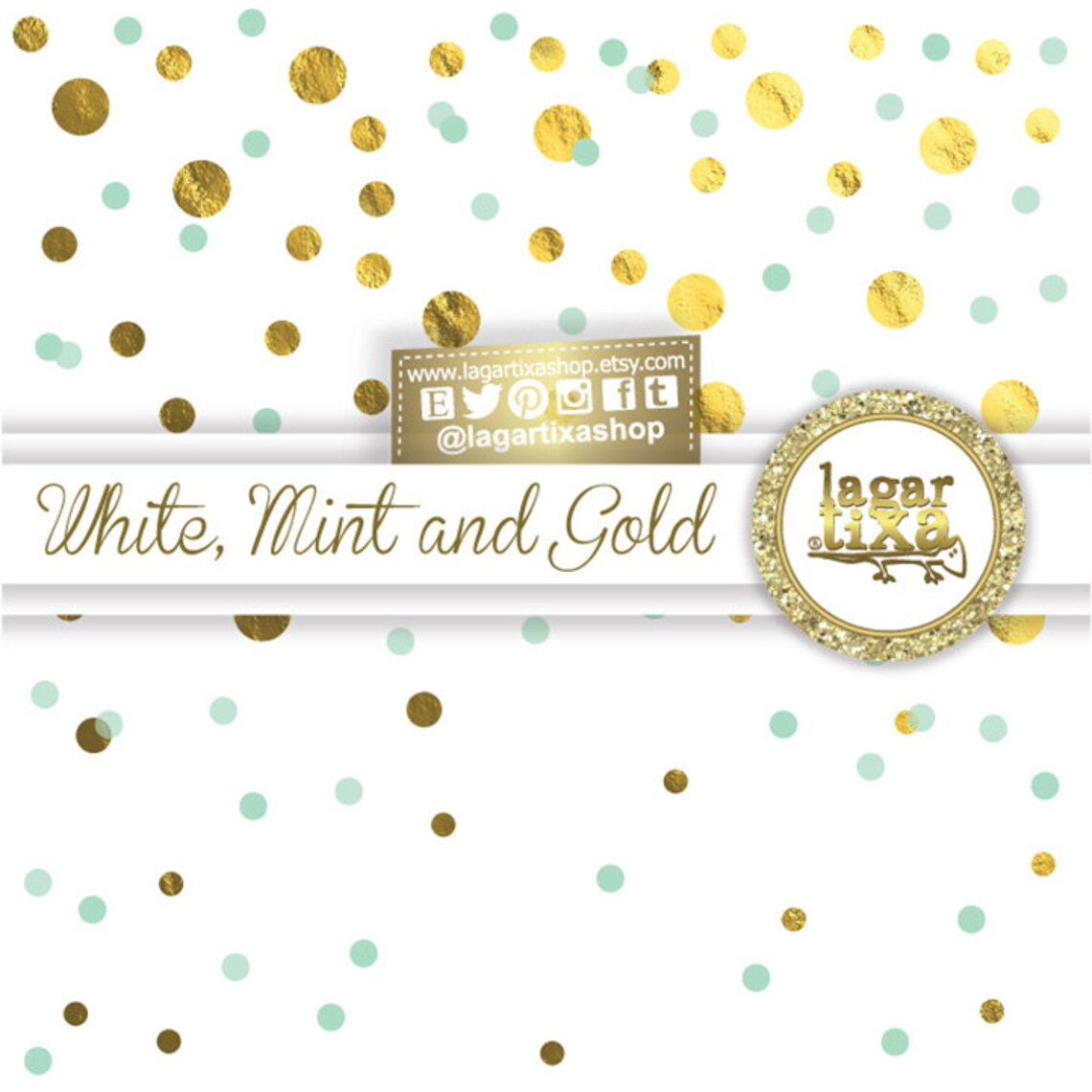 Gold Foil Mint White Modern Patterns Digital Paper Background Chevron ...