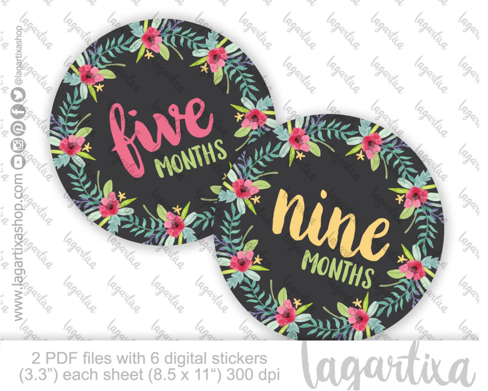 Monthly Baby Stickers Printables Watercolor Florals Hand | Etsy