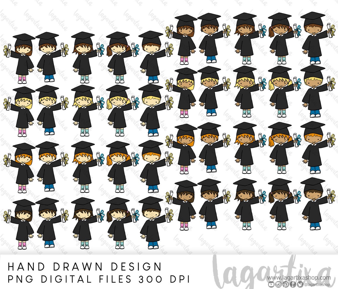 Graduation Elementary School Girls Clipart PNG Black for | Etsy