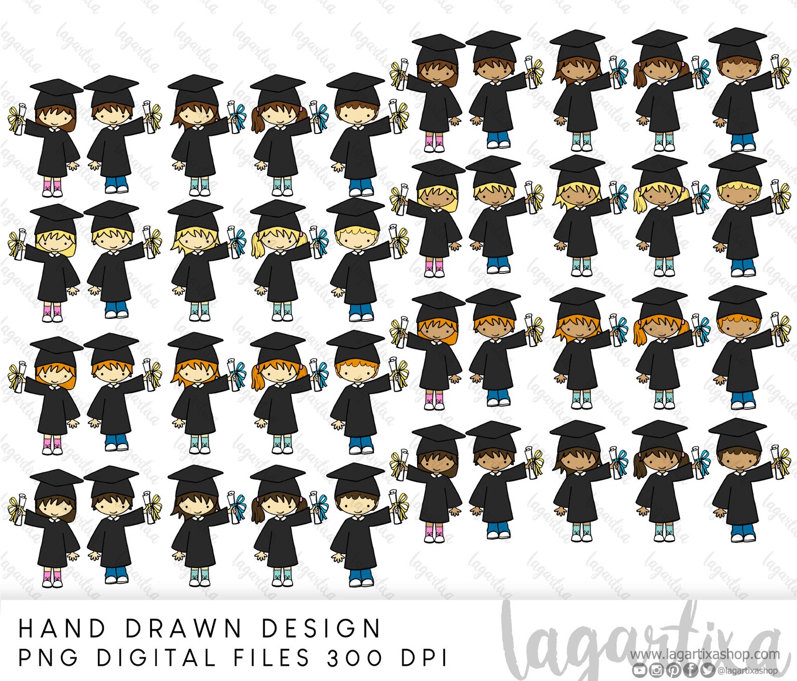 Graduation Elementary School Girls Clipart PNG Black for | Etsy