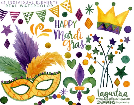 and Printables Watercolor Mardi Gras PNG Boy's Mardi Gras Trio Clipart ...
