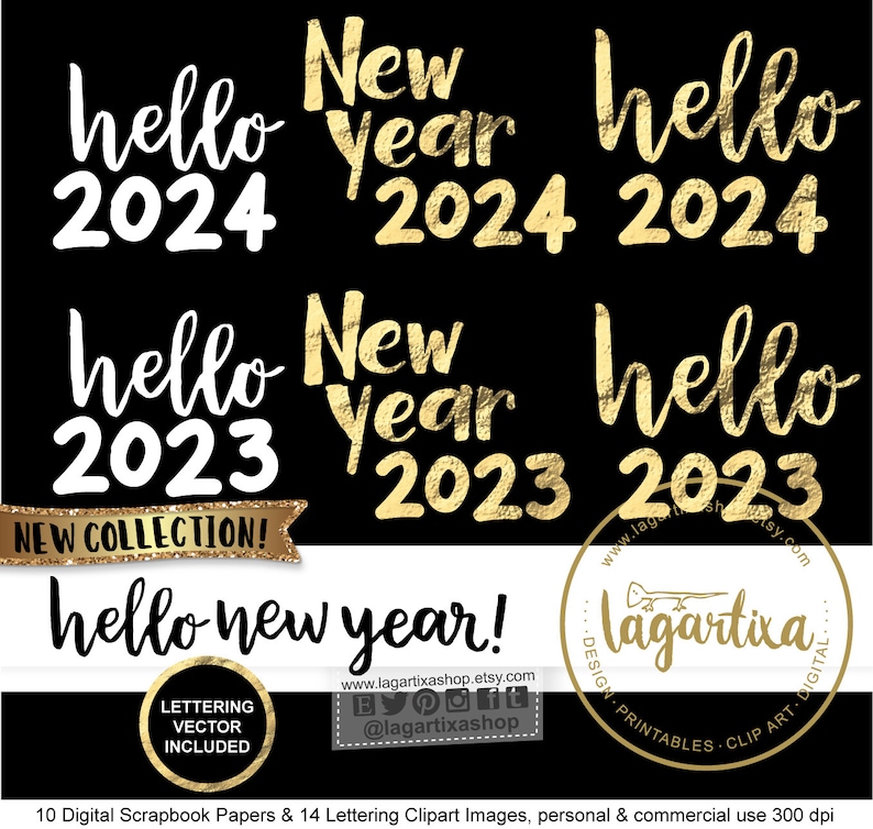 New Year's Eve 2023 2024 Gold Black Digital Paper - Etsy
