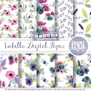 Watercolor Patterns Flowers Roses, Hand Painted Florals, Modern Art ...