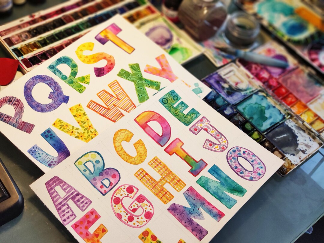Alphabet Hand Painted Watercolor Colorful Tropical Spring Summer Colors ...