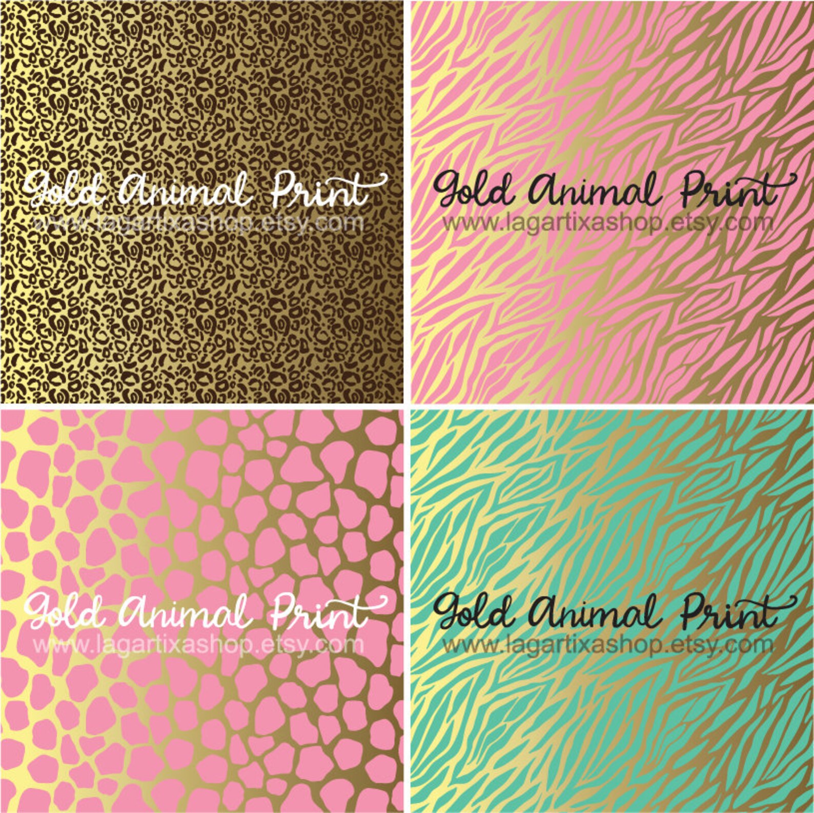 Animal Print Gold Pink Mint Aqua Brown Tourquiese Digital Paper ...