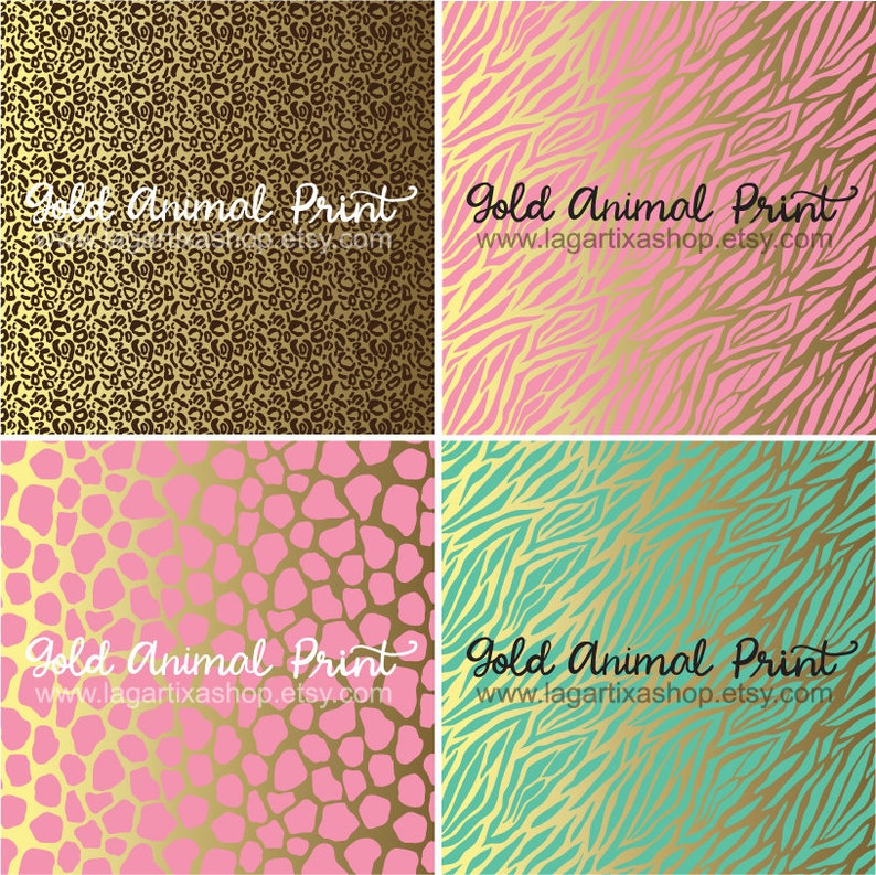 Animal Print Gold Pink Mint Aqua Brown Tourquiese Digital Paper ...