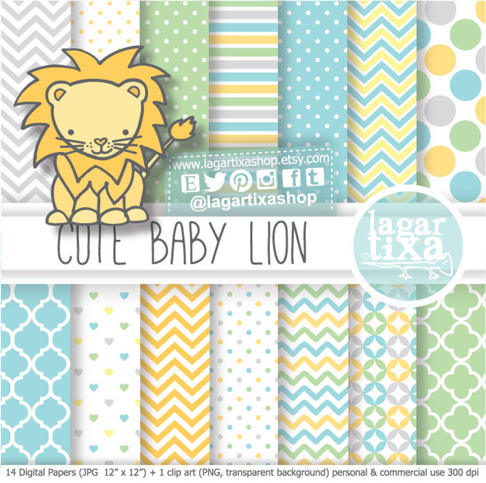 Lion Baby Shower Digital Paper Patterns Clip Art I'ts a - Etsy