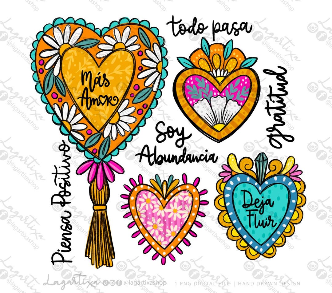 Mexican Hearts for Dtf/sublimation - Digital Design Hand-drawn Mexican ...