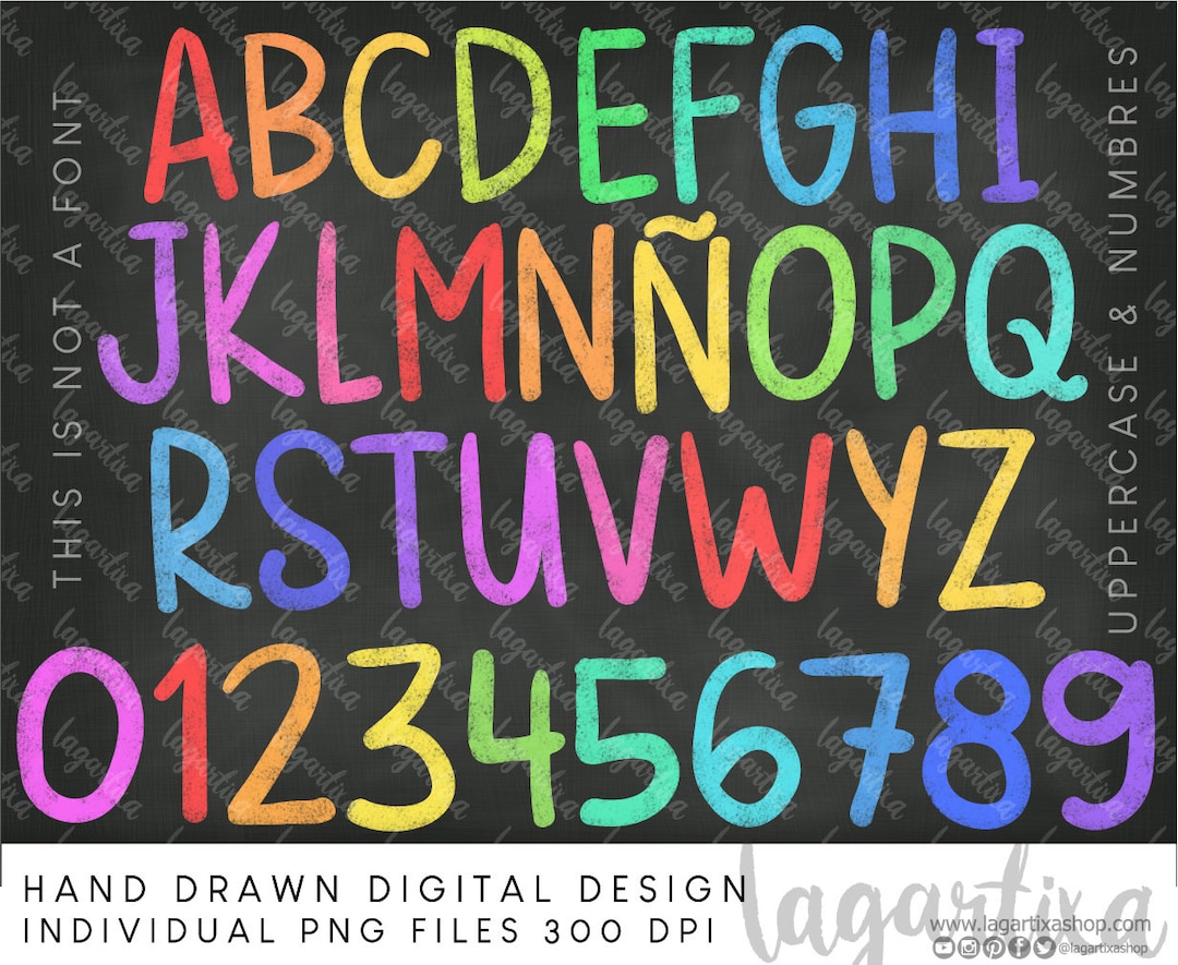 Overlay Rainbow Chalk Alphabet Hand Written Uppercase Clip Art PNG ...