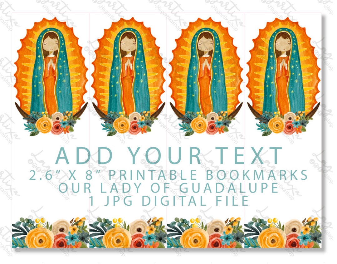 Our Lady of Guadalupe Printable Bookmarks JPG 8.5x11" Watercolor Virgin ...