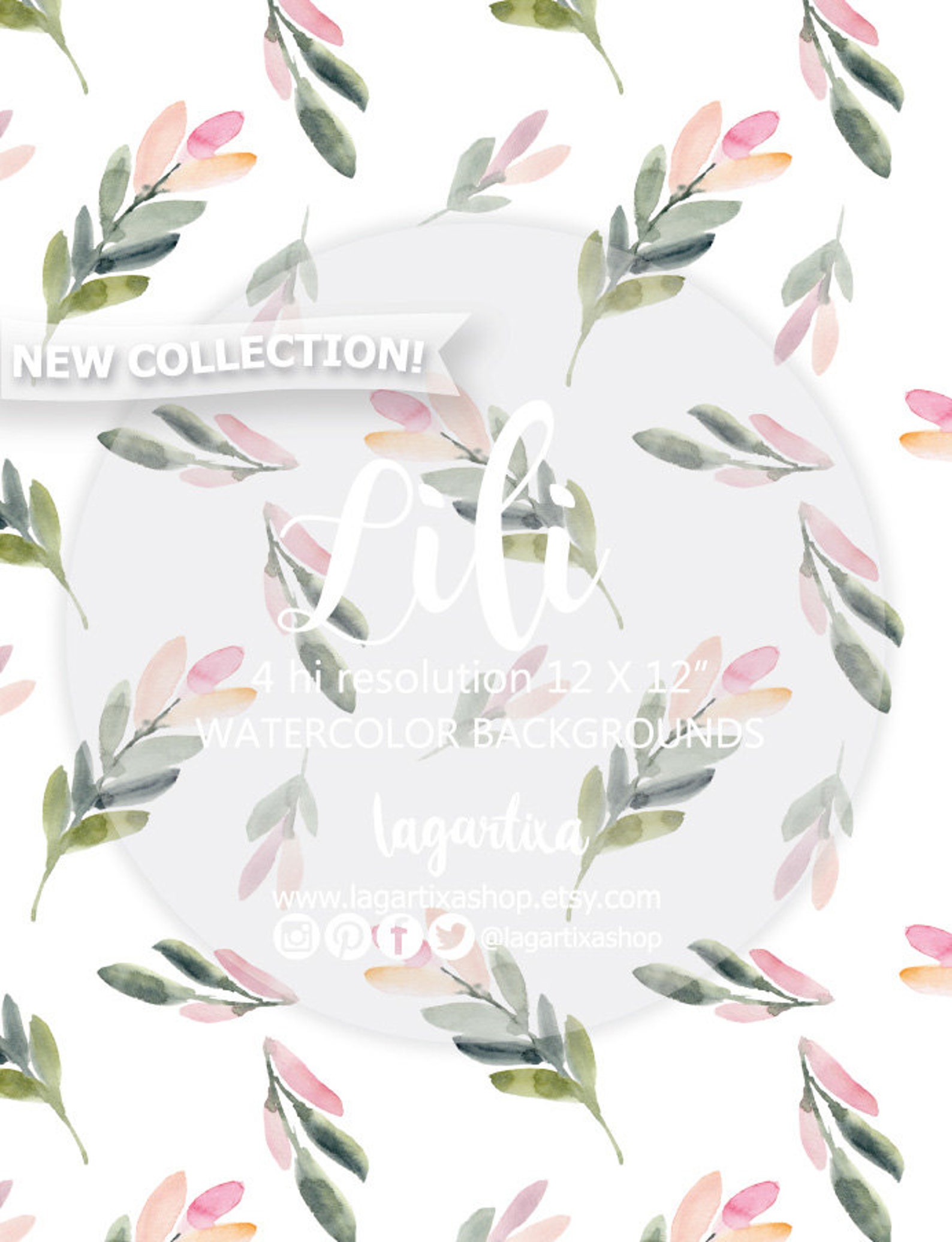 Purple Flowers Digital Papers Patterns Pastel Watercolor | Etsy