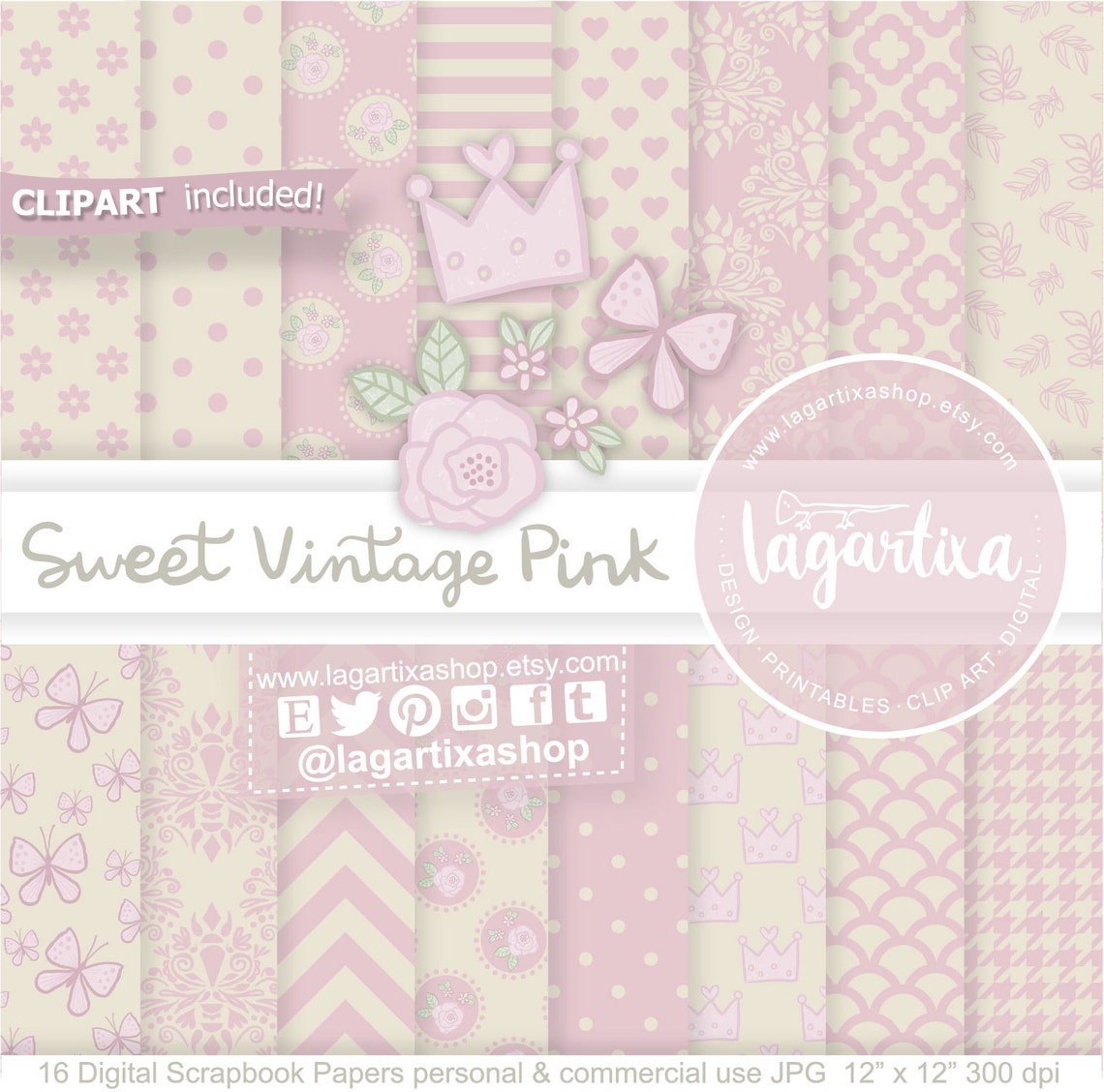 Vintage Pink Patterns Digital Paper Sweet Pink Beige Old for | Etsy