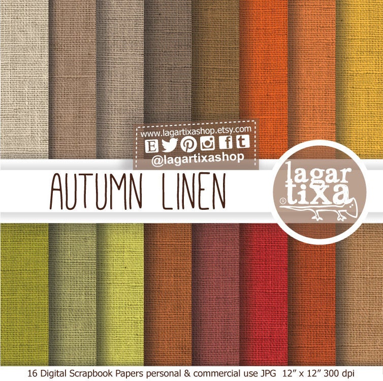 Autumn Digital Paper Chartreuse Green Linen Fall Tones Patterns Brown ...