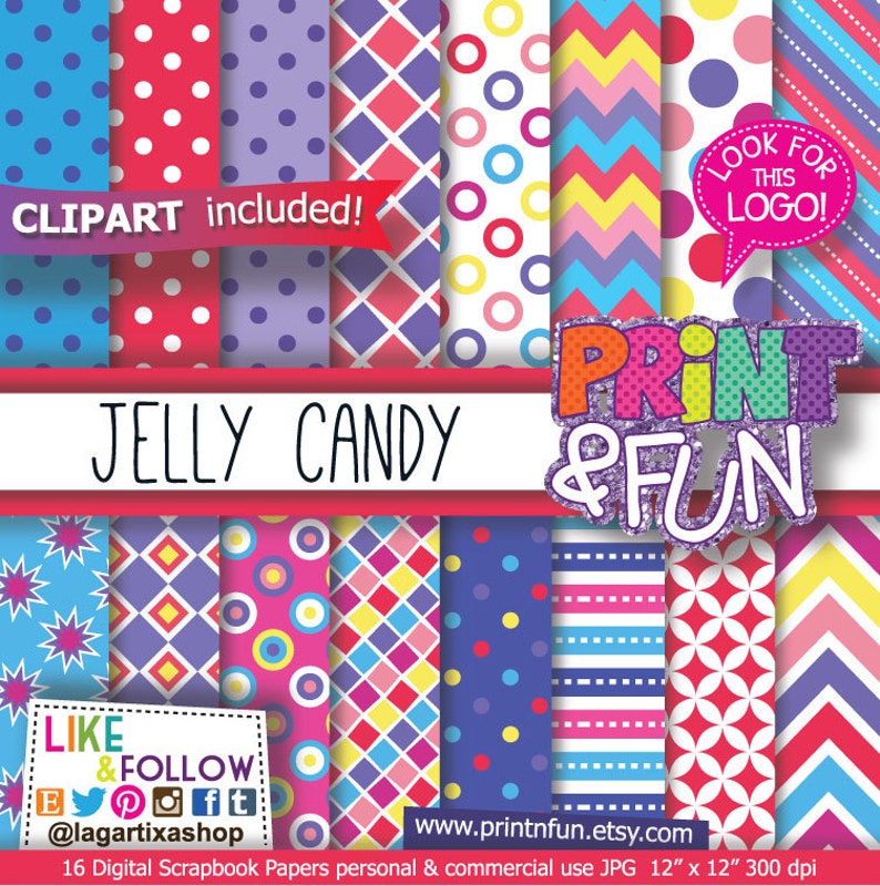 Jelly Beans Candies Digital Paper Patterns Backgrounds Scrapbooking ...