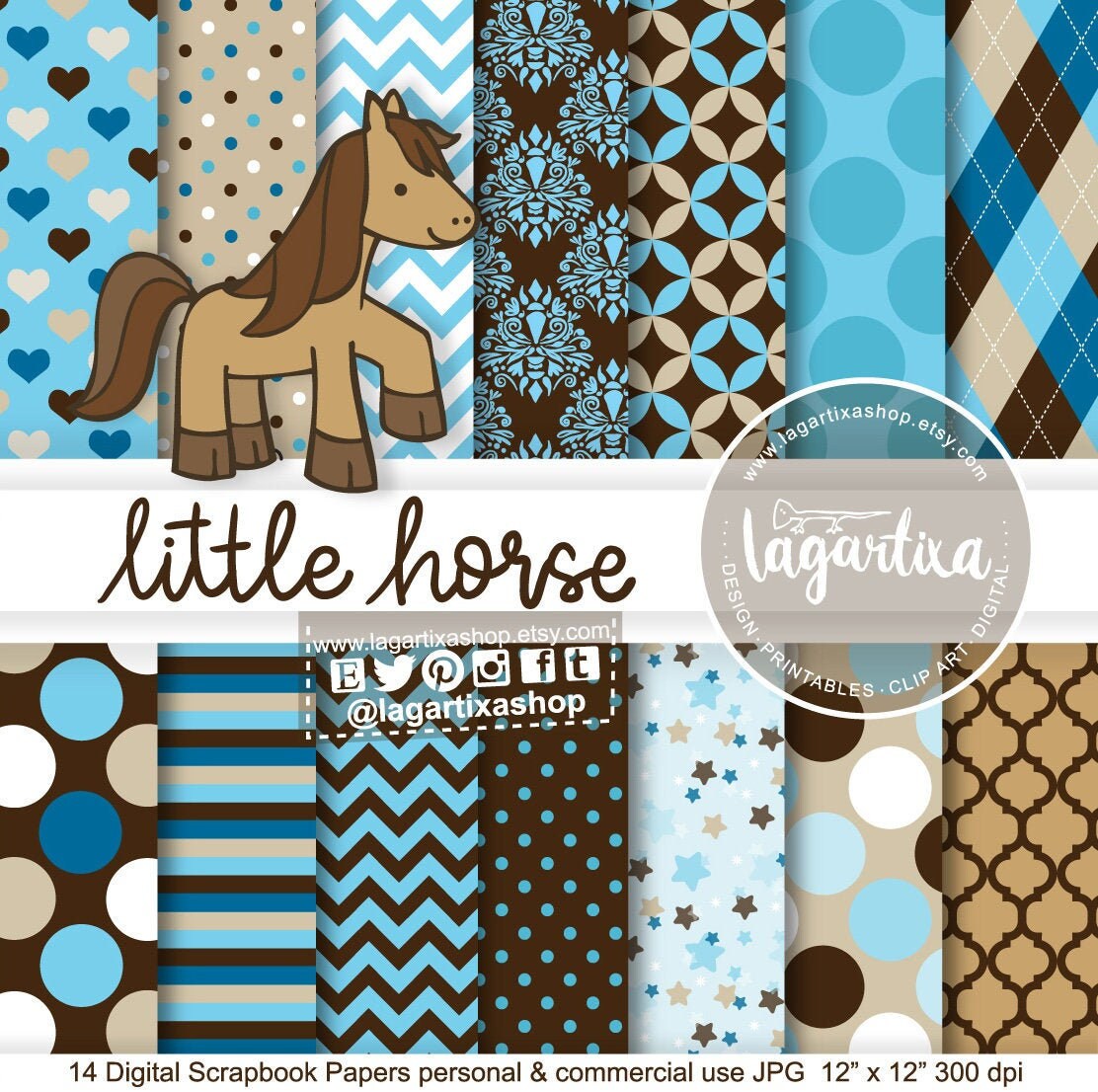 Fondos Papel Digital Azul Celeste Cafe Beige Clipart Caballito - Etsy ...
