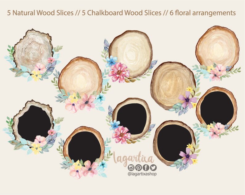 Wood Slices Watercolor PNG Clipart, Graphics, for Invitations, Blog ...