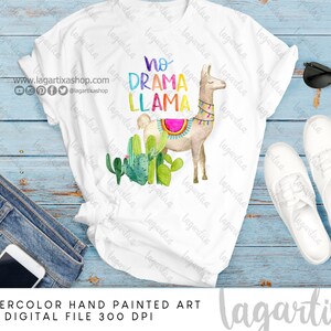 NO Drama Llama Watercolor Alpaca Cute Clip Art Png Hand Painted and ...