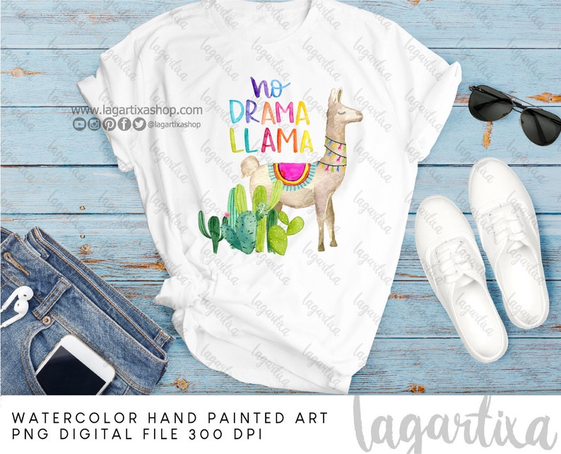 NO Drama Llama Watercolor Alpaca Cute Clip Art Png Hand Painted and ...