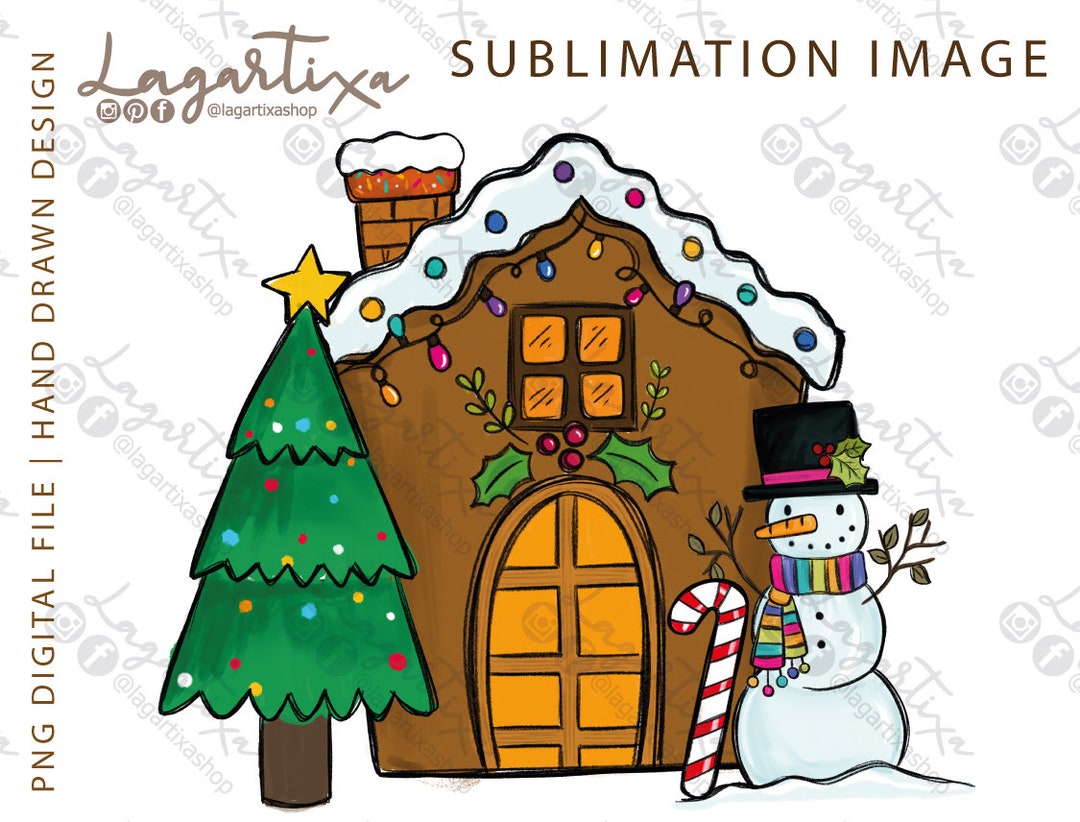 Gingerbread House Snowman PNG Sublimation or DTF Digital Clipart ...