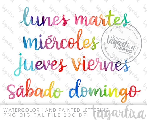 Dias de la Semana escritos a mano en acuarela lettering | Etsy México