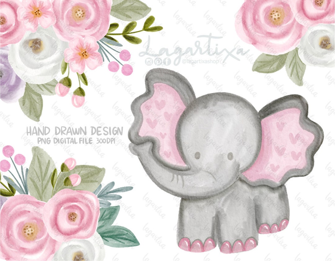 Pink Cute Elephant Floral Watercolor Hand Painted PNG Clipart Roses ...
