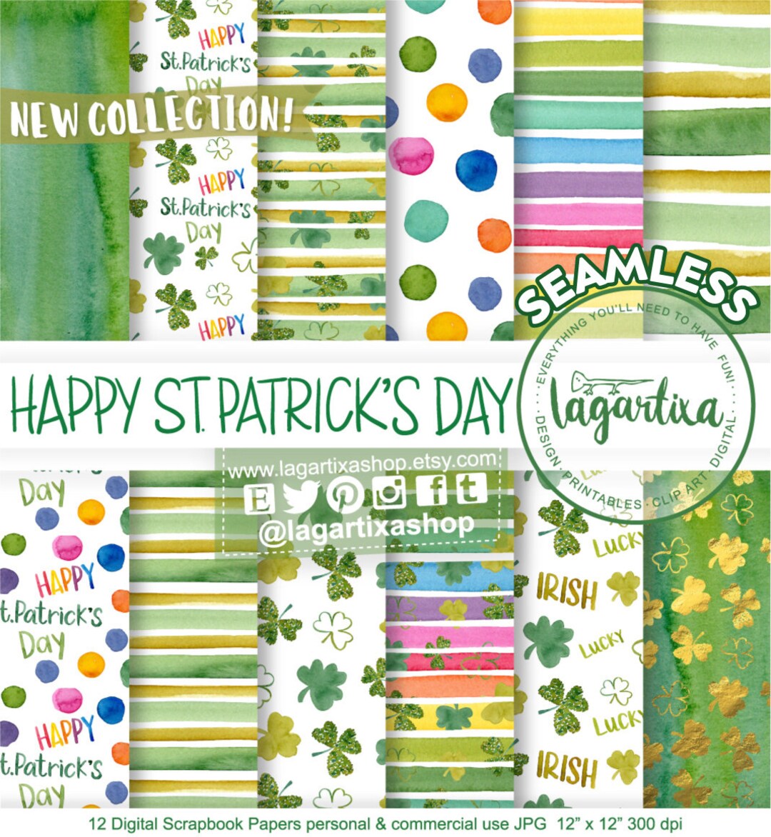 Seamless Watercolor St Patrick's Day Digital Paper Ireland Shamrock ...