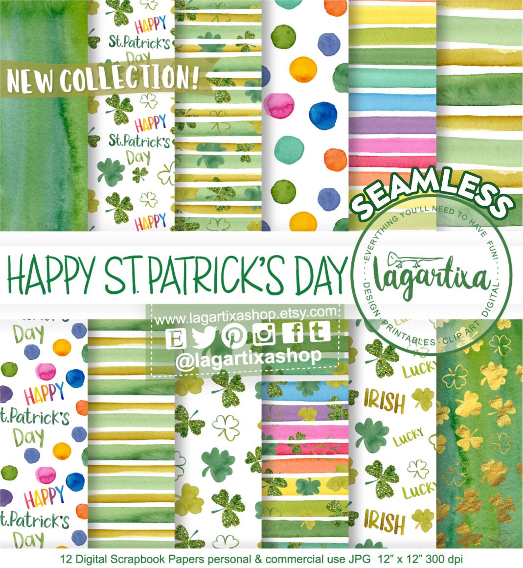 Seamless Watercolor St Patrick's Day Digital Paper Ireland - Etsy