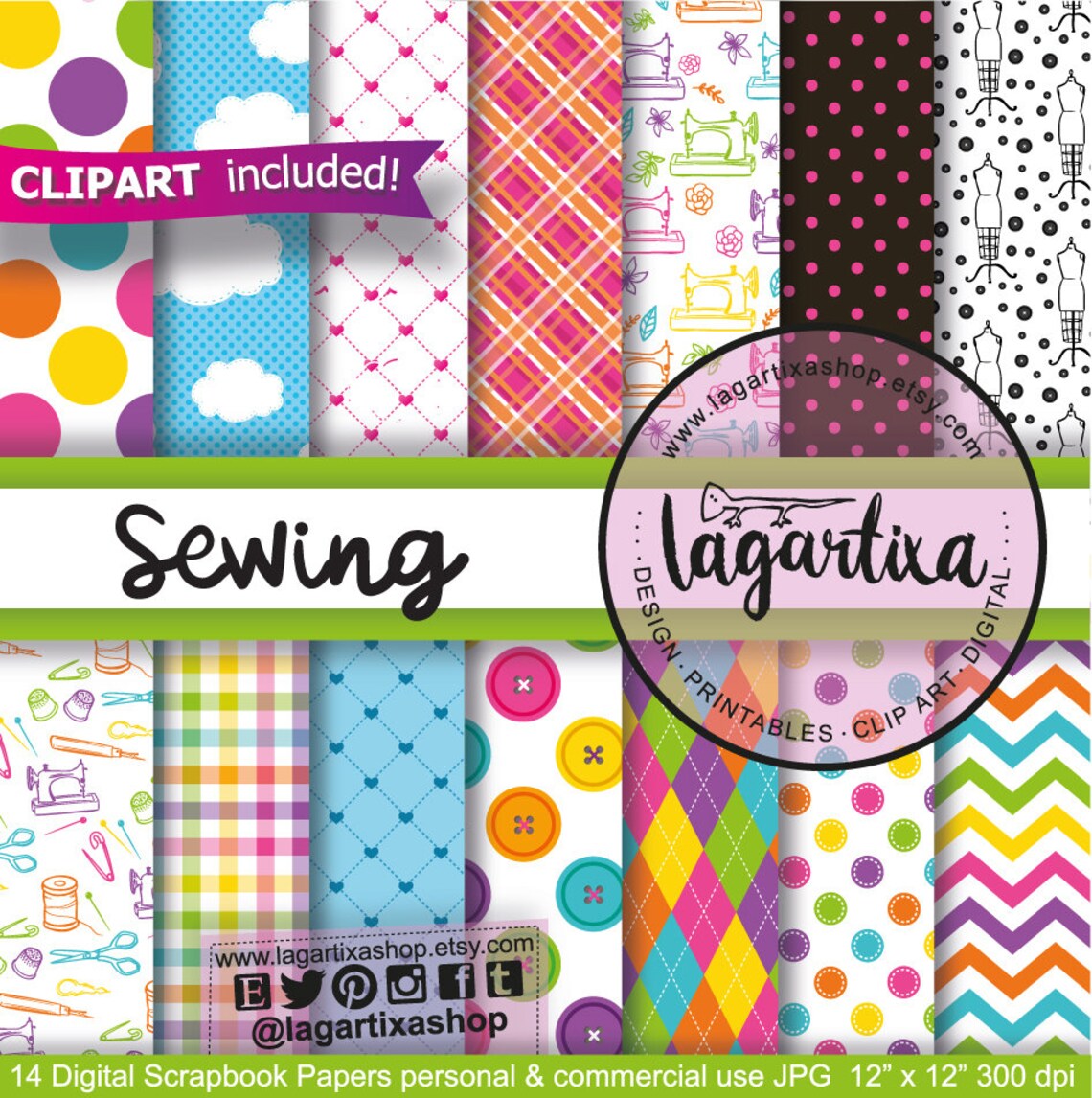 Sewing Digital Paper Fashion Designer Patterns Backgrounds - Etsy