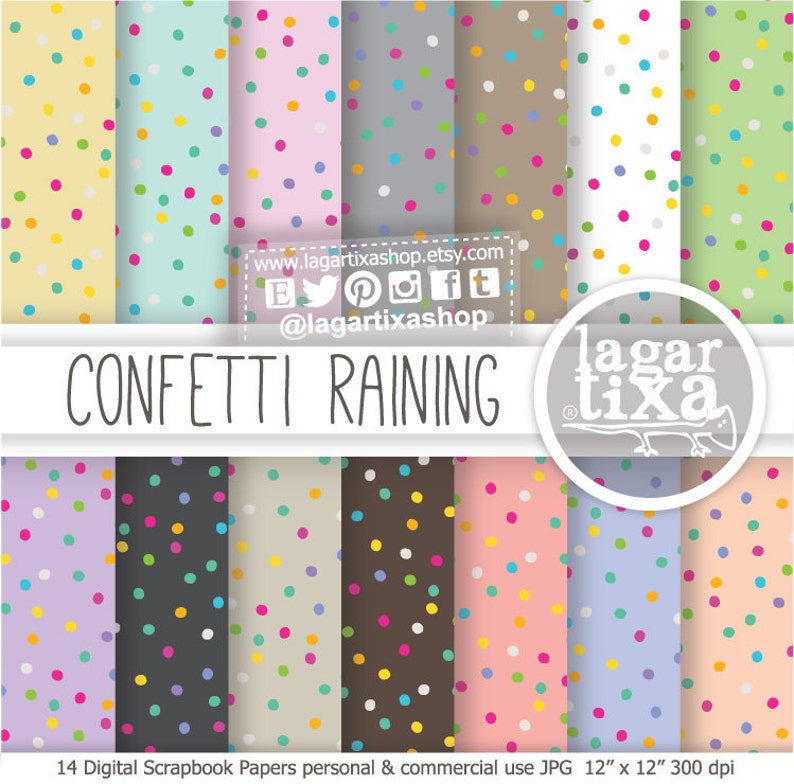 Confetti Raining Digital Paper Pastel Rainbow Fuchsia Teal - Etsy