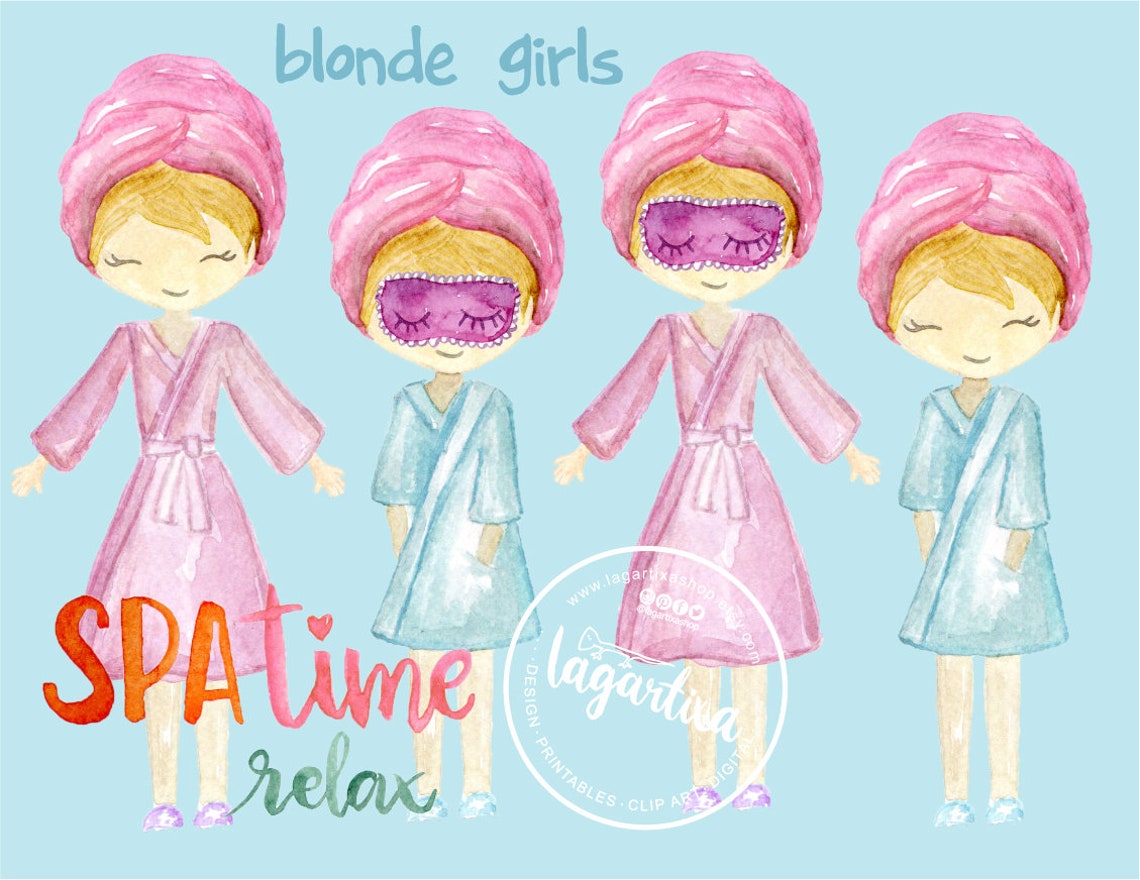 SPA Watercolor Girls Party Clipart Face Mask Graphics. - Etsy