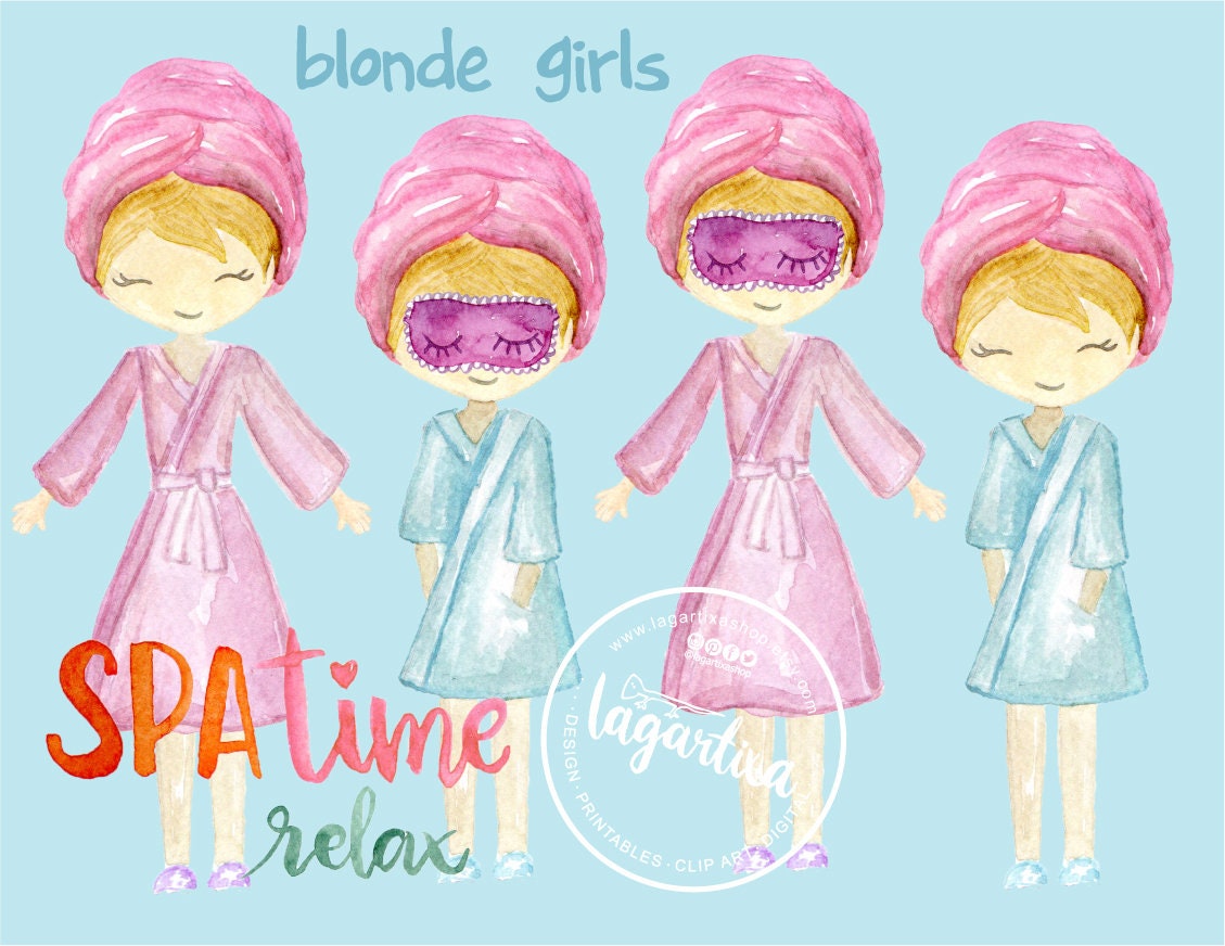 SPA Watercolor Girls Party Clipart Face Mask Graphics. - Etsy