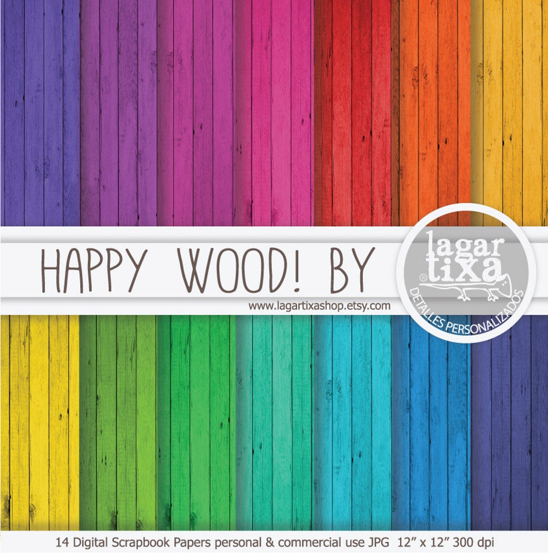 Colored Rainbow Distressed Wood Digital Paper Pink Green Purple Yellow ...