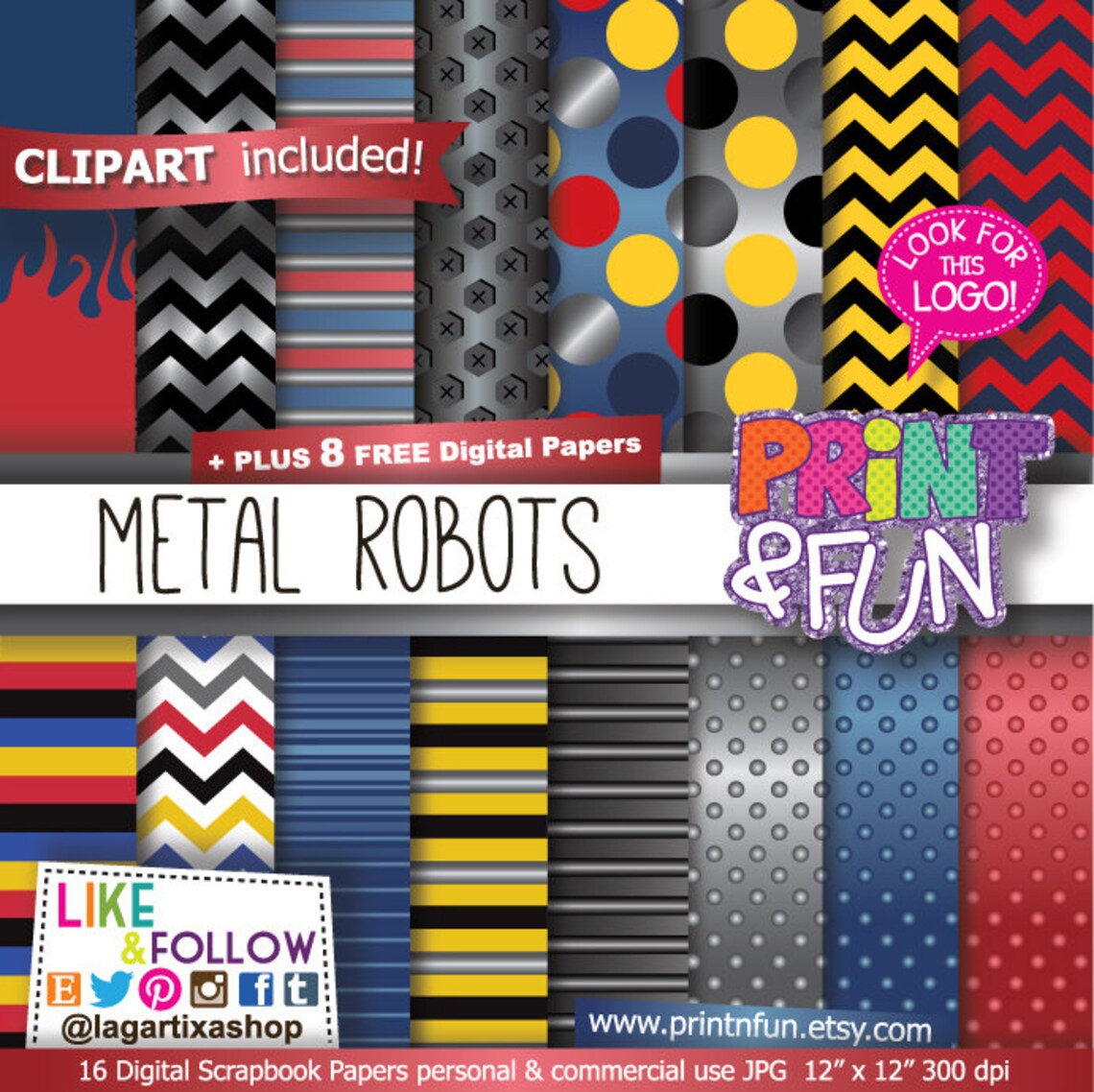 Robots Screw Mechanic Metal Iron Silver Metallic Digital Paper Patterns ...
