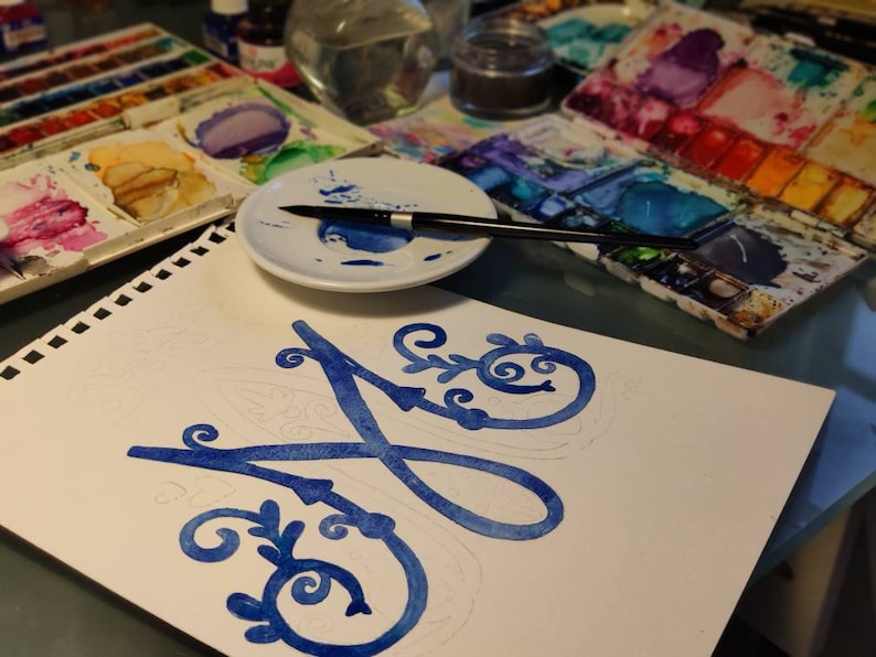 Auspice Marie Watercolor Monogram Christian Elements Clipart - Etsy