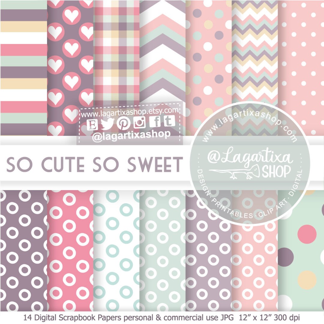 Mint Pink Purple Patterns Digital Paper Cute Colors Pastel - Etsy