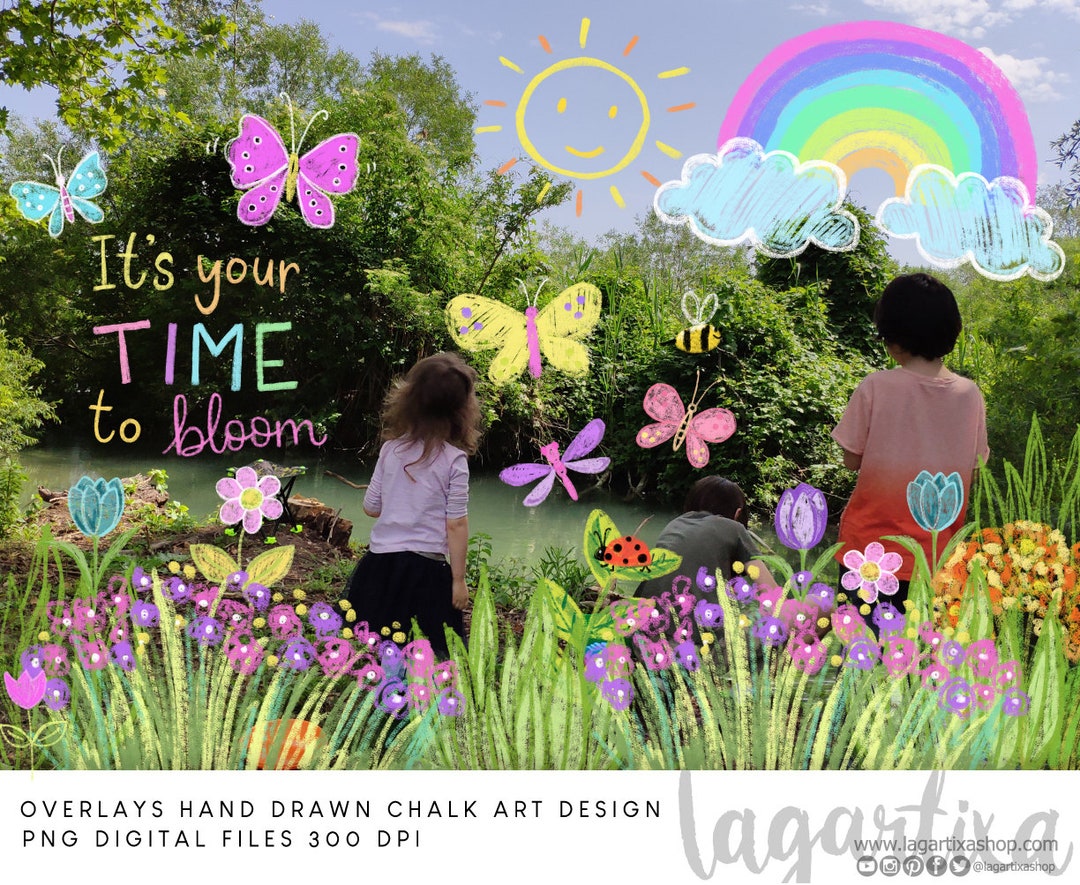 Overlays Sidewalk Chalk Art Spring Doodles Hand Drawn, Easter Spring ...